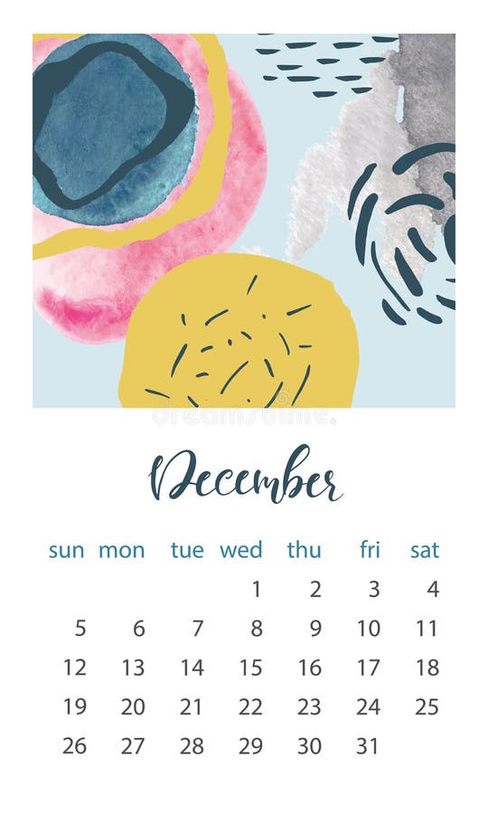 Calendar 2021 December. Abstract Modern Design. Editable Template. Wall ...