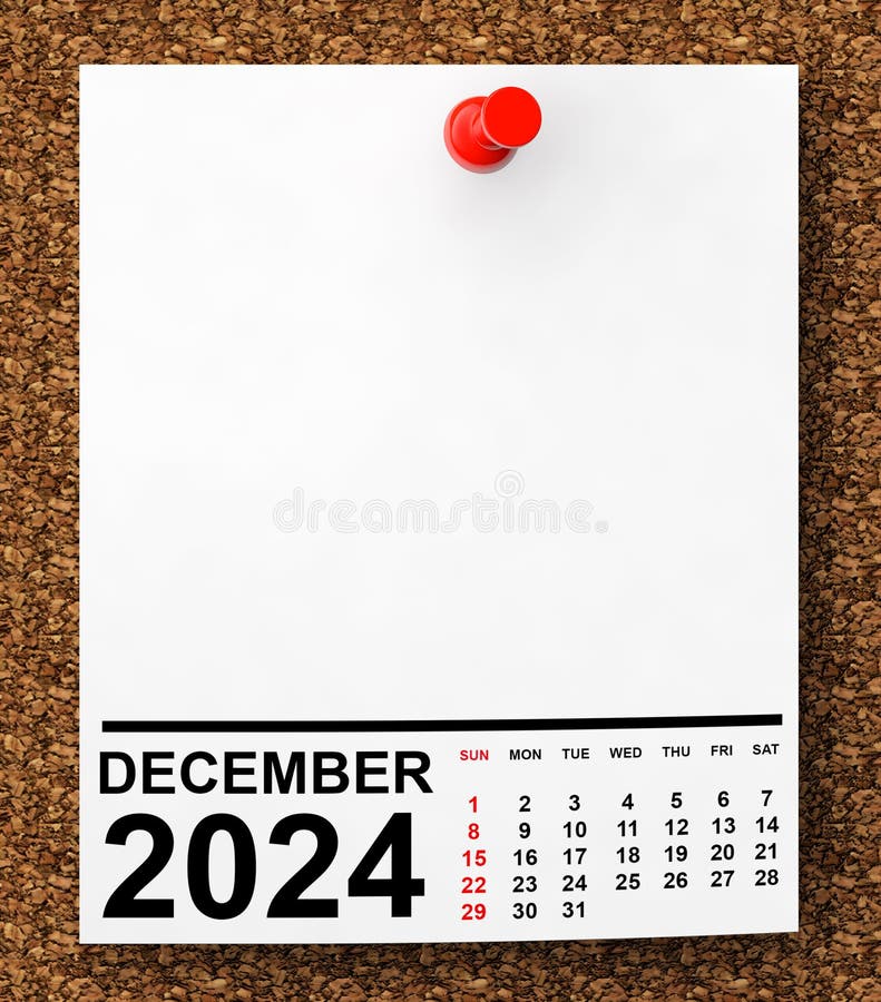 Calendar December 2024 on Blank Note Paper. 3d Rendering Stock Image ...