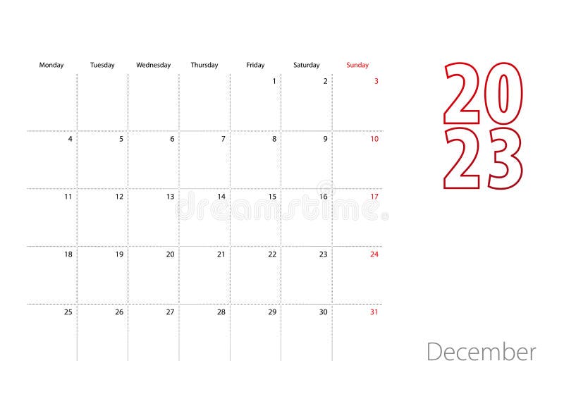 Calendar for December 2023 in Modern Design, Planner Template Stock ...