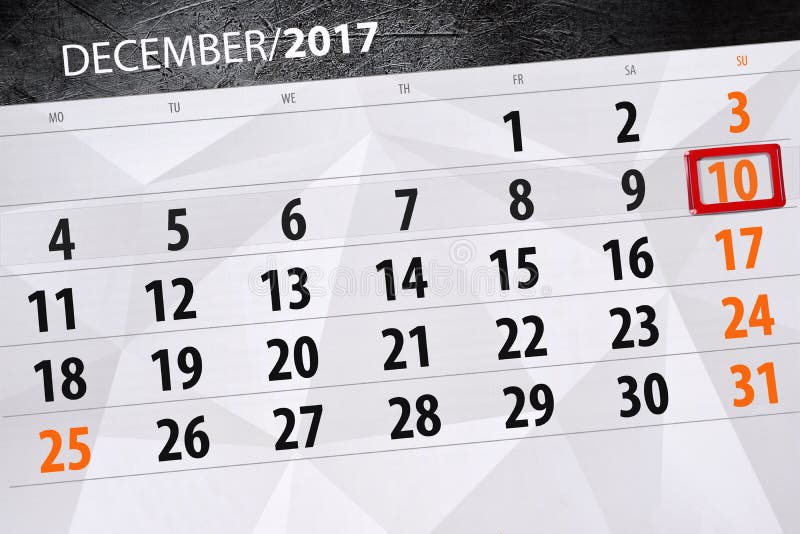 Daily Calendar for December 10 Stock Photo - Image of december, design ...