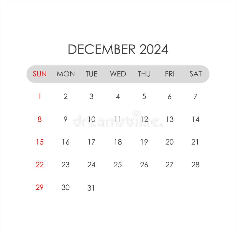 Calendar for December 2024. the Week Starts on Sunday. Stock Vector ...
