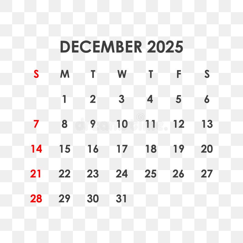 Calendar for December 2025. the Week Starts on Sunday Stock ...