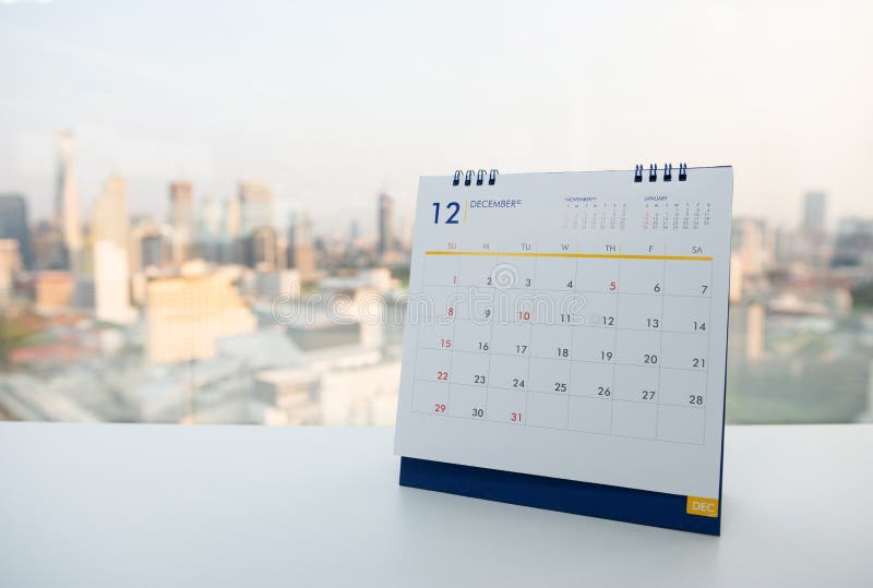 Calendar of December on White Table with City View Background Stock ...