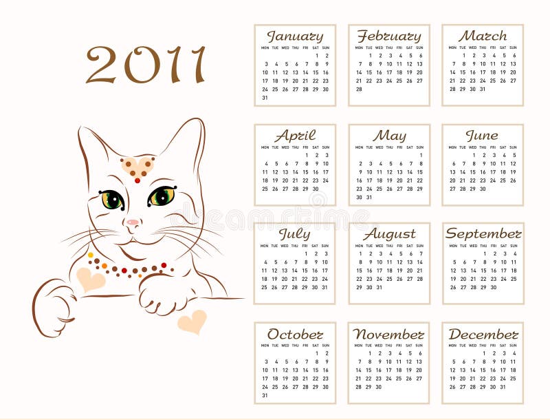 Calendar design 2011 stock vector. Illustration of kitten - 16922916