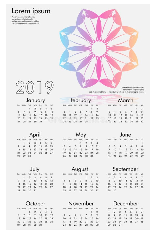 Calendar Design for 2019. Simple , White Background, Set of 12 Calendar ...