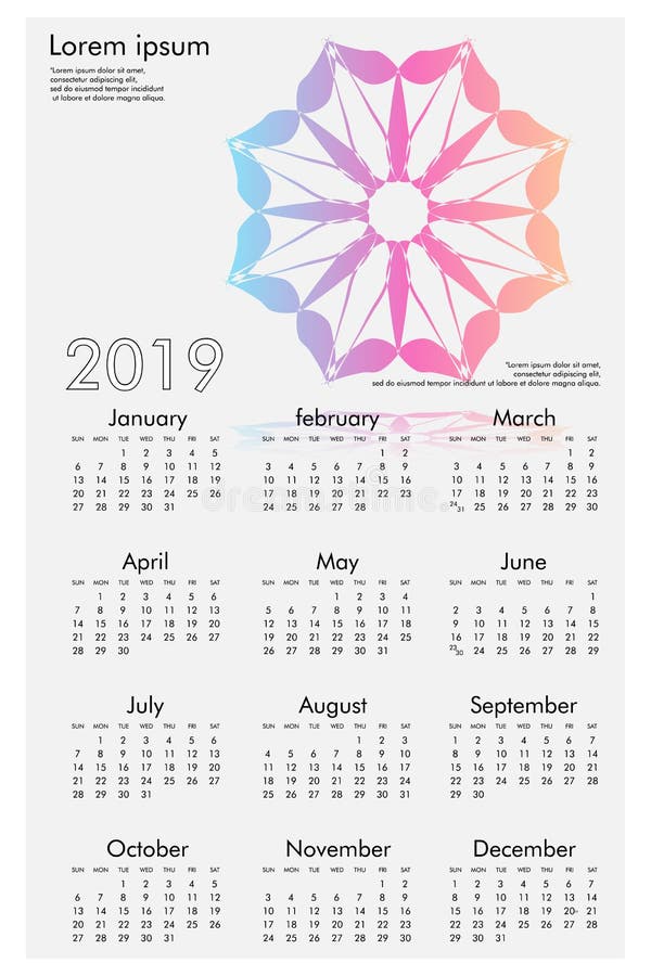 Calendar Design for 2019. Simple , White Background, Set of 12 Calendar ...