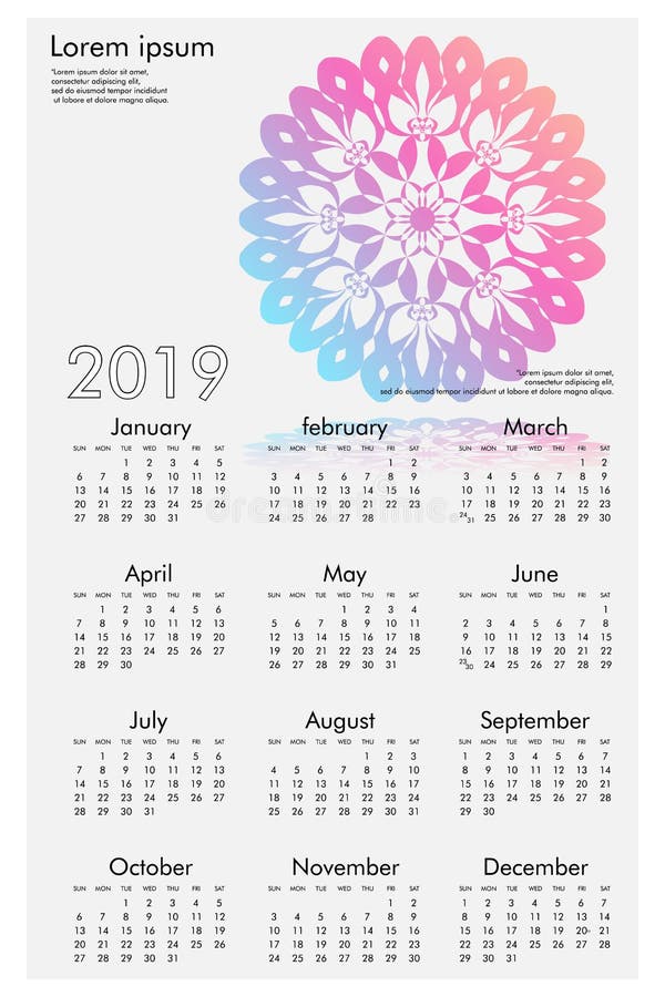 Calendar Design for 2019. Simple , White Background, Set of 12 Calendar ...