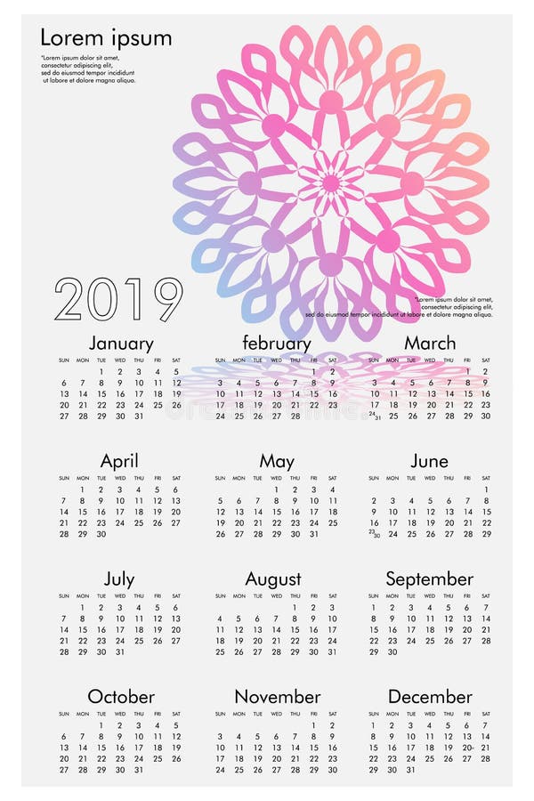 Calendar Design for 2019. Simple , White Background, Set of 12 Calendar ...