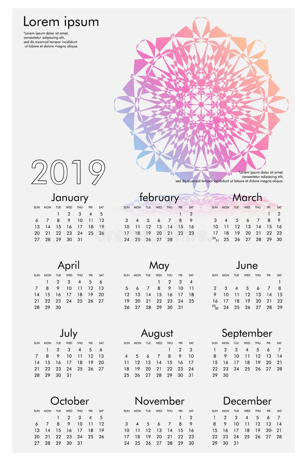 Calendar Design for 2019. Simple , White Background, Set of 12 Calendar ...
