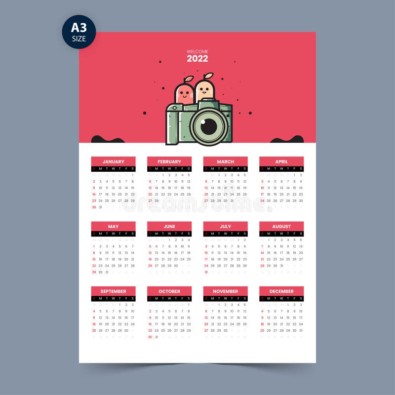 Calendar 2022 Design Template with Camera Illustration Stock Vector ...