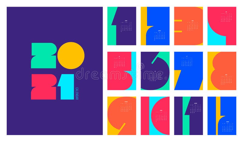 Calendar 2021 Design Template Decorative with Colorful Geometric ...