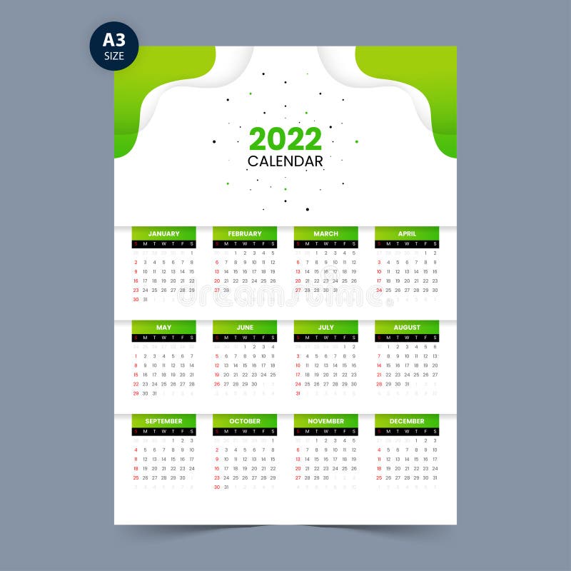 Calendar 2022 Design Template with Wave Shapes Stock Vector ...