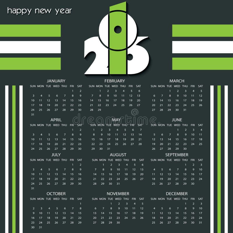 Calendar 2016 Design Template with White and Green Colors Stock Vector ...