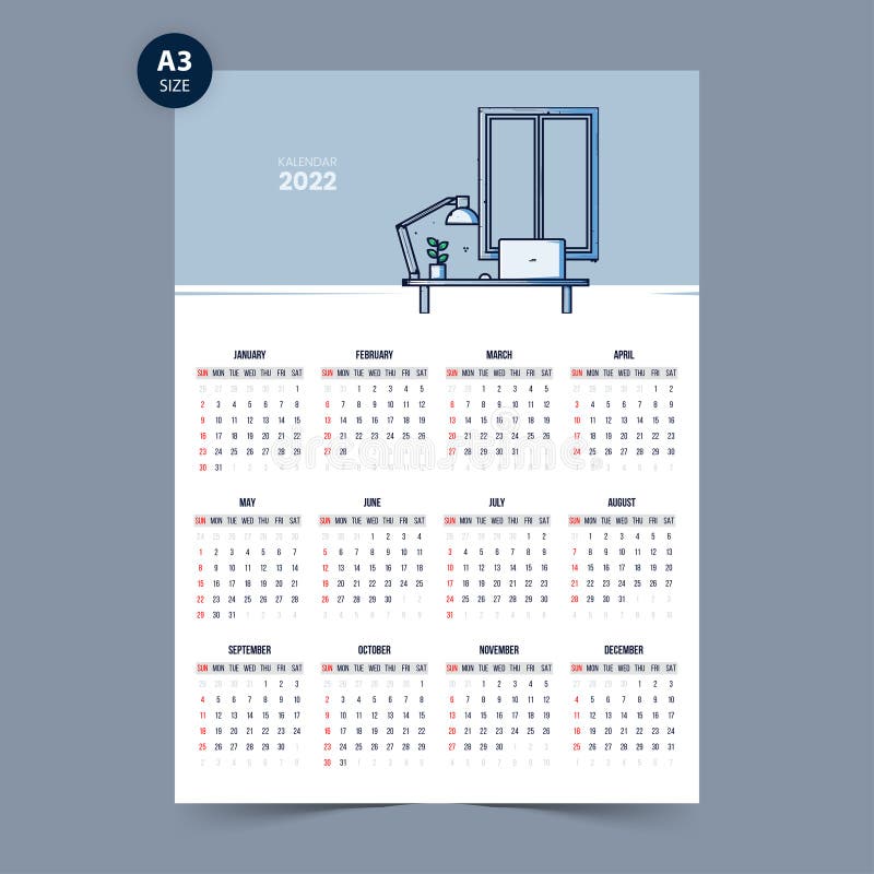 Calendar 2022 Design Template with Workspace Illustration Stock Vector ...