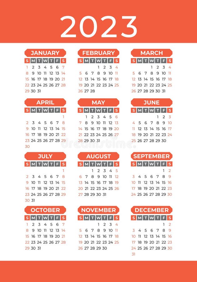 Calendar Design 2023 Year. English Vector Vertical Wall or Pocket ...