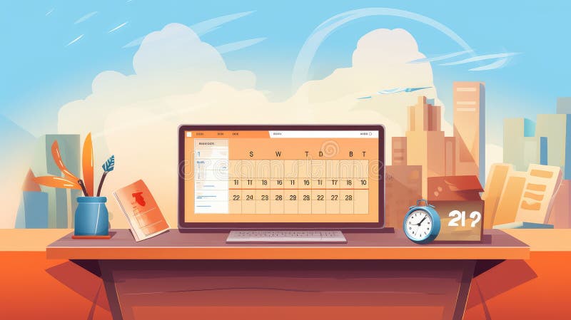 Calendar desk cartoon stock illustration. Illustration of productivity ...