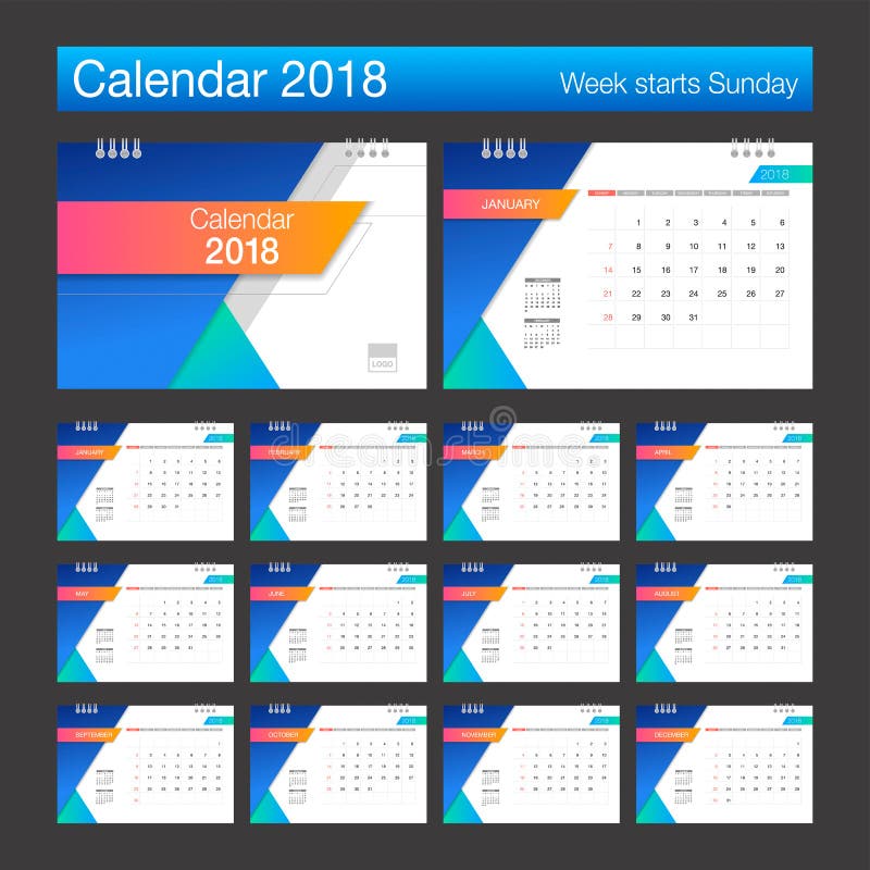 2018 Calendar. Desk Calendar Modern Design Template Stock Vector ...