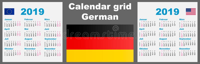 Calendar Deutsche, German 2019 Set Grid Wall ISO 8601 Illustration ...
