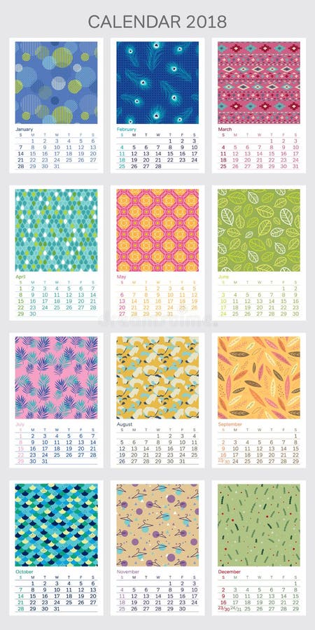 Calendar 2018 with Different Patterns Stock Vector - Illustration of ...