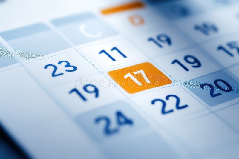 Calendar Display Highlighting the Date 17 with a Focus on Organization ...