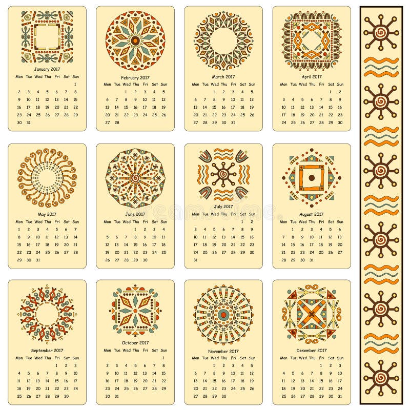 Calendar. Egyptian Patterns. Cards for Every Month of the Year. Stock ...