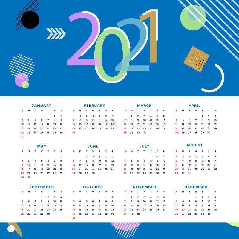 Calendar 2021. English Calender Template. Vector Grid Stock Vector ...