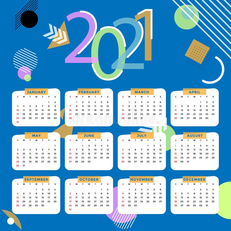 Calendar 2021. English Calender Template. Vector Grid Stock Vector ...