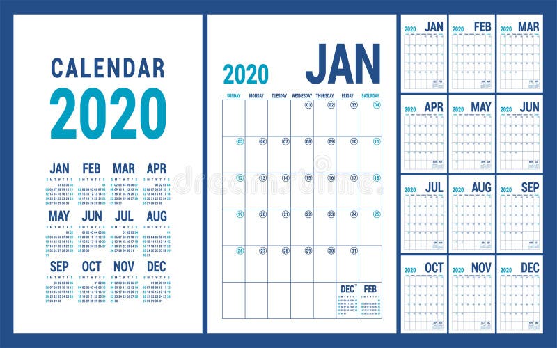 Calendar 2020. English Calender Template. Vector Grid. Office Business ...