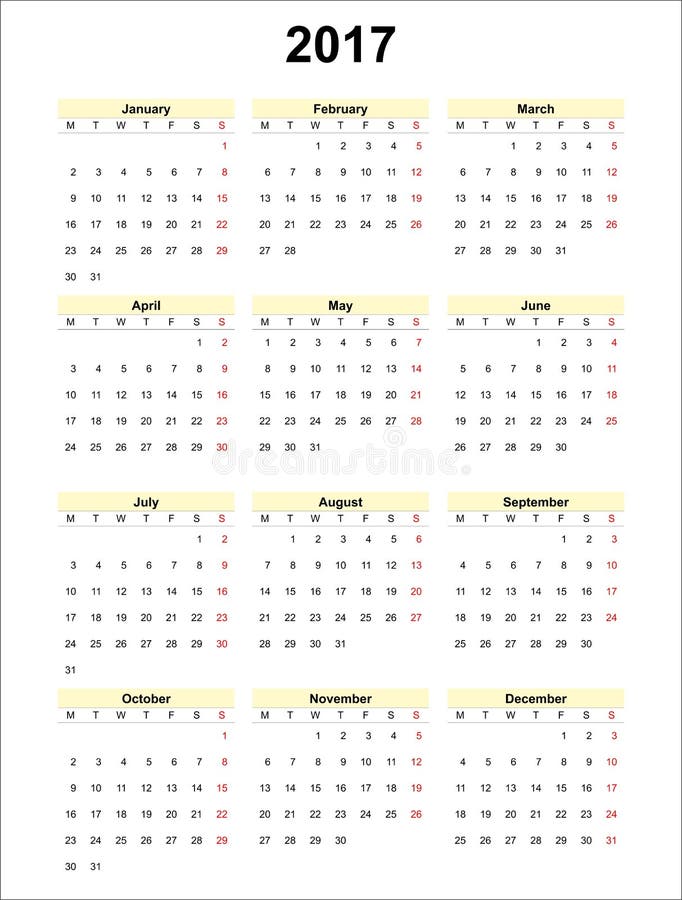 Calendar 2017. Week Starts from Sunday Stock Vector - Illustration of ...