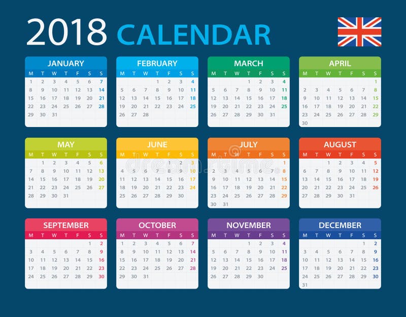 Calendar 2018 - English Version Stock Illustration - Illustration of ...