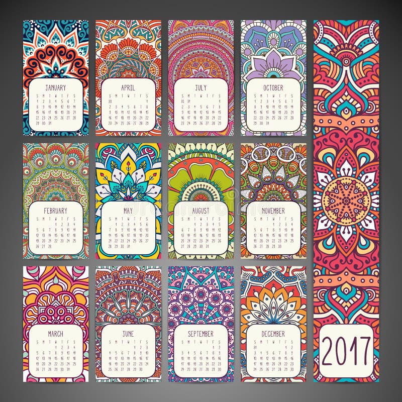 Calendar in ethnic style stock vector. Illustration of motif - 72254504