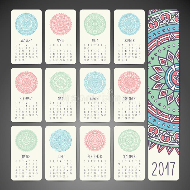 Calendar in ethnic style stock vector. Illustration of motif - 72254923