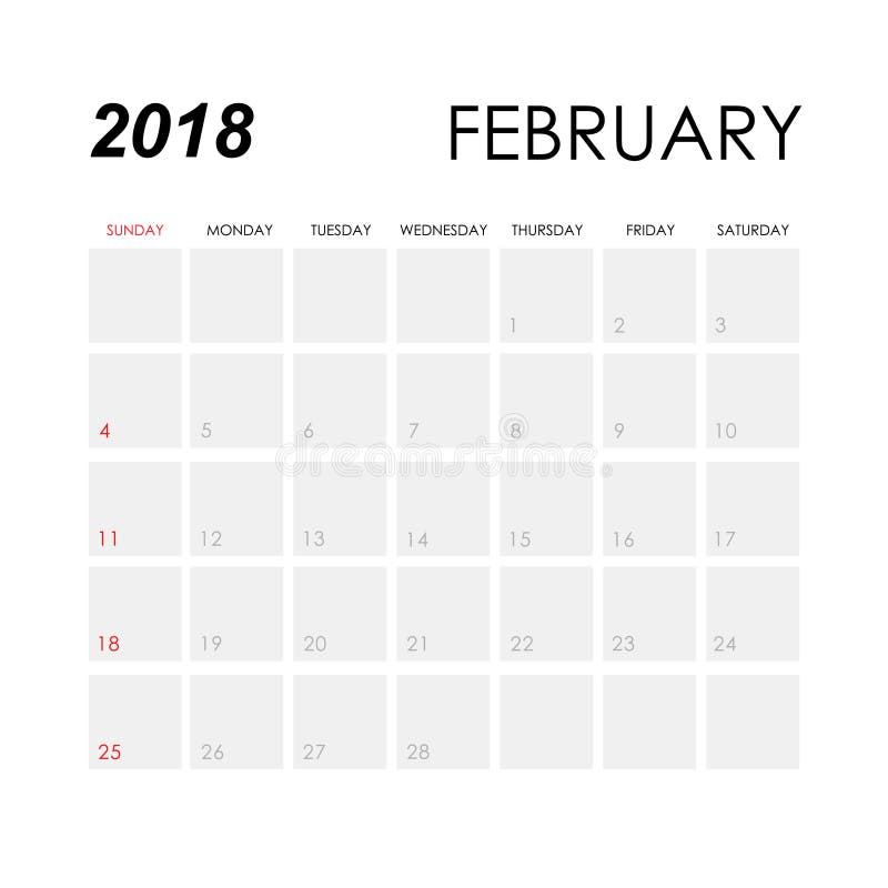 Calendar för Februari 2018 vektor illustrationer. Illustration av ...