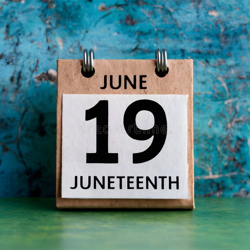 Calendar Featuring June 19 and Juneteenth on Textured Blue Background ...