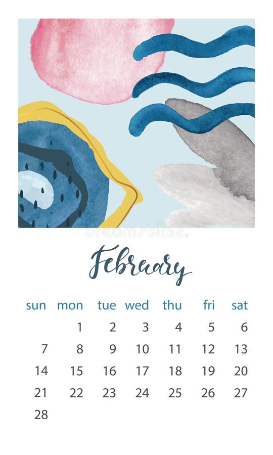 Calendar 2021 February. Abstract Modern Design. Editable Template. Wall ...