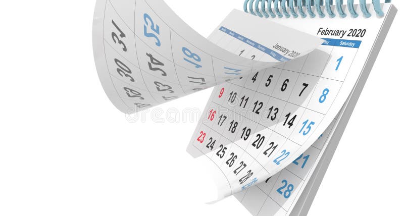 Calendar February 2020 Flying Pages - 3d Rendering Stock Illustration ...