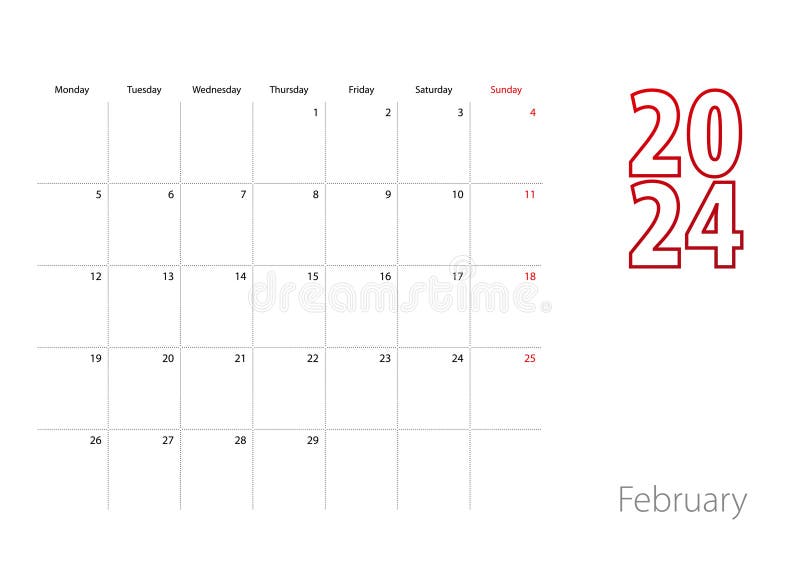 Calendar for February 2024 in Modern Design, Planner Template Stock ...