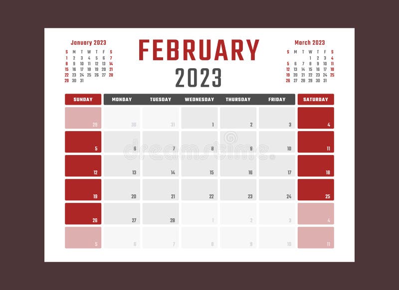 Calendar for February 2023 Starts Sunday, Vector Calendar Design ...