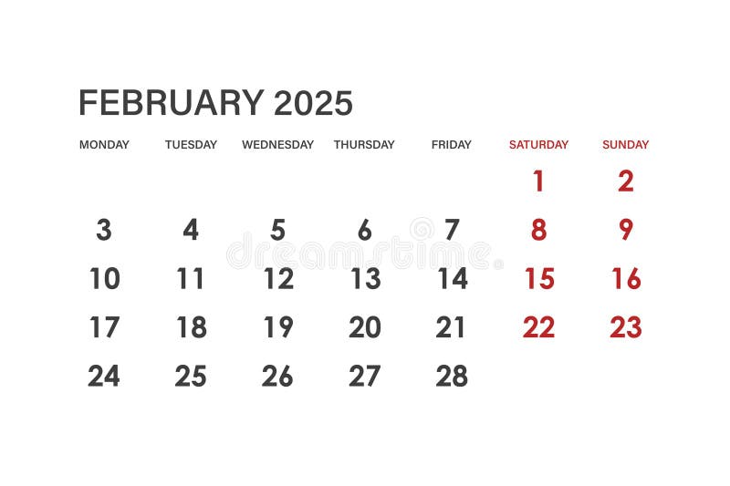 Calendar for February 2025. the Week Starts on Monday Stock Vector ...