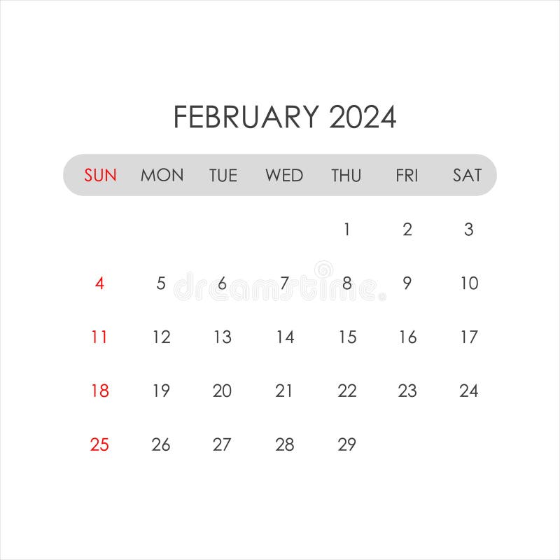 Calendar for February 2024. the Week Starts on Sunday. Stock Vector ...
