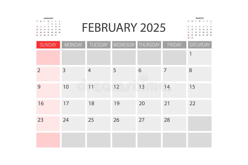 Calendar for February 2025. the Week Starts on Sunday. Stock Vector ...