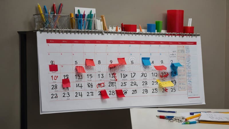 Calendar Filled with Notes and Reminders in a Modern Workspace during ...