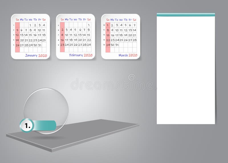 Calendar for First Quarter of 2020 Year Template on 3d Table Stock ...