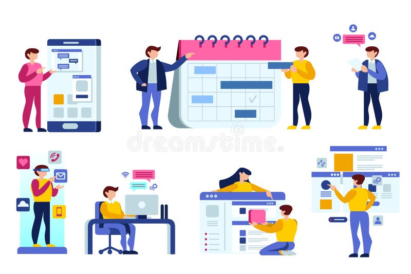 Calendar and Flat People Icons Stock Vector - Illustration of desk ...