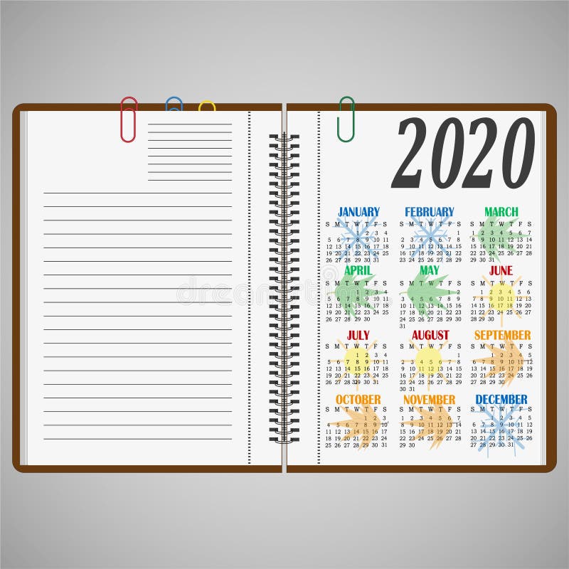Calendar for 2020 in the Form of a Notebook Stock Illustration ...