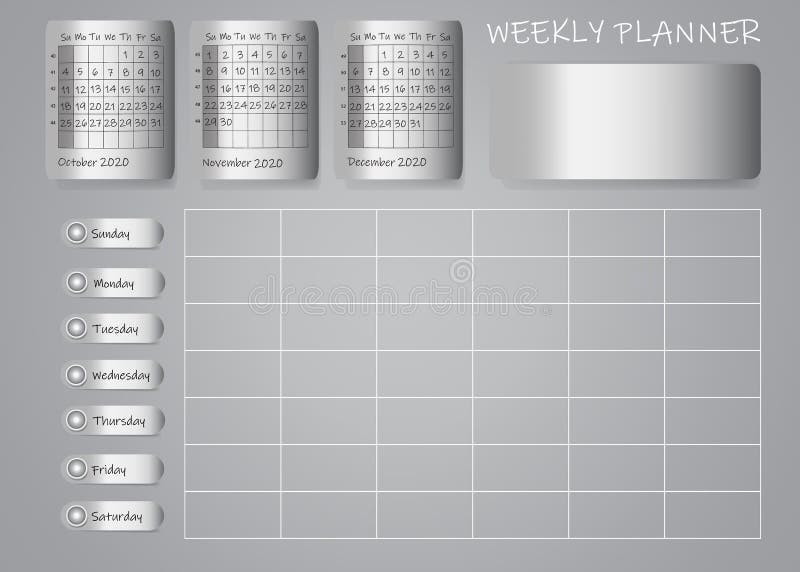 Calendar for Fourth Quarter of 2020 Year on Metallic Sheets Stock ...