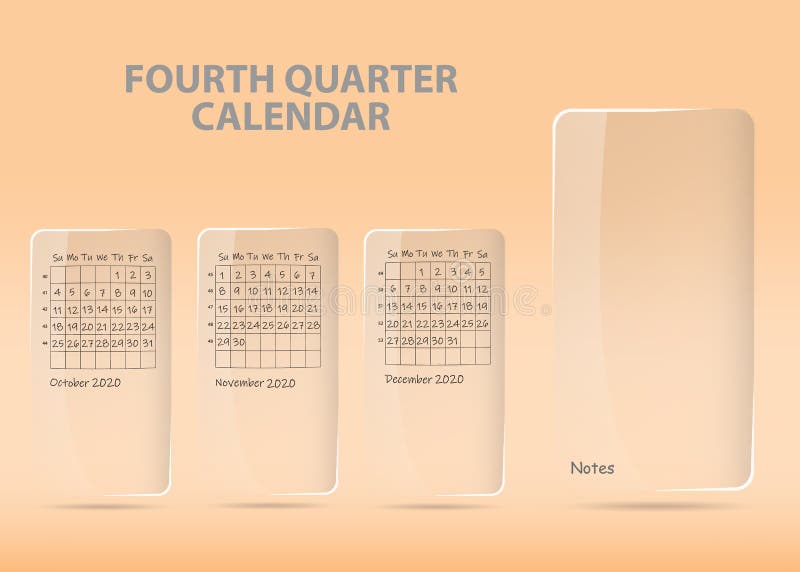 Calendar for Fourth Quarter of 2020 Year in Blue Color Stock Vector ...