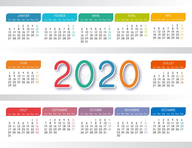 2020 French Calendar. Vector Illustration. Template Year Planner Stock ...