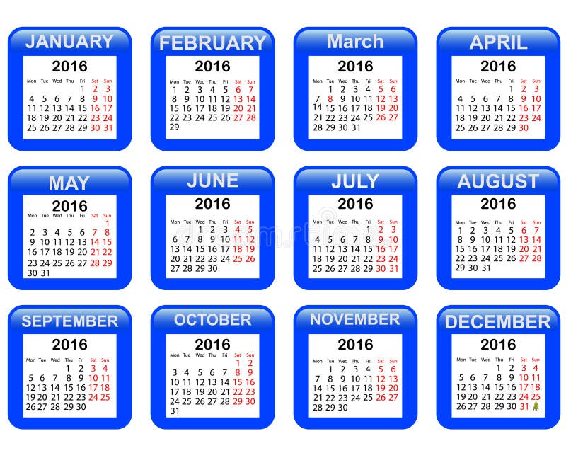 Calendar 2016 2017 2018 2019 2020 Stock Vector - Illustration of month ...