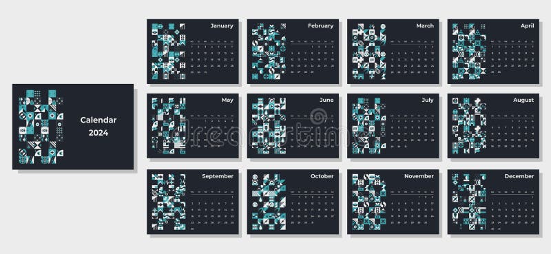 Calendar 2024 Geometric Patterns. Calendar Template for 2024 Year with ...